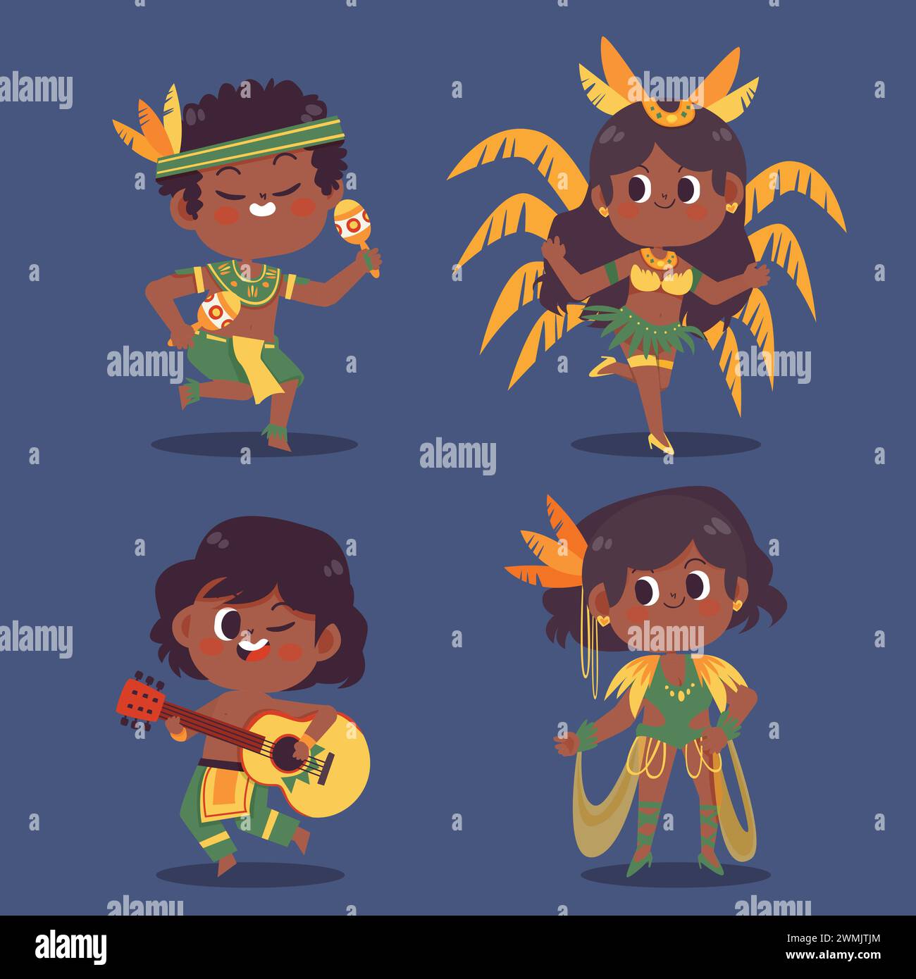 flat brazilian carnival characters collection design vector ...