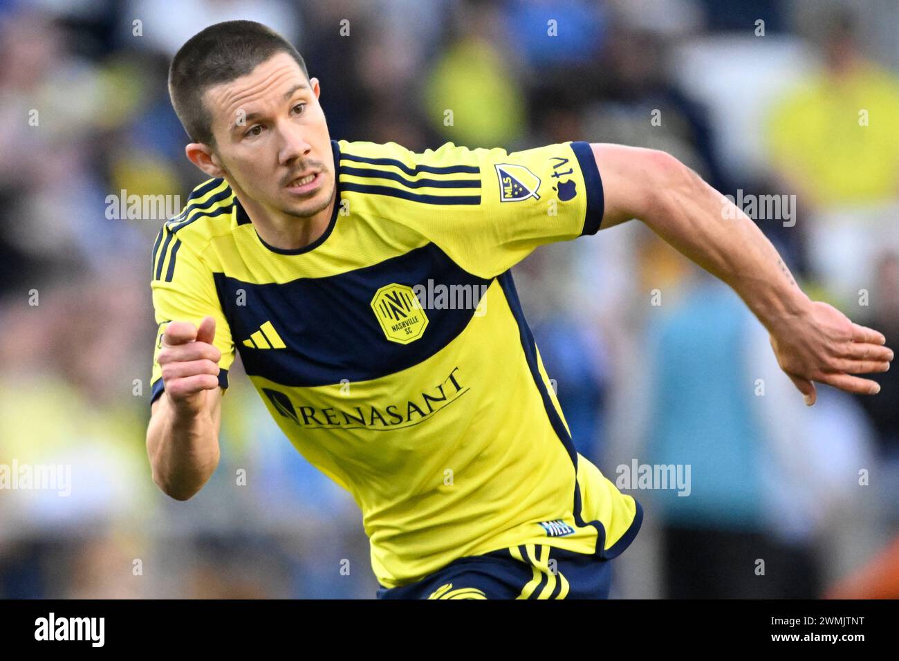 Nashville SC midfielder Alex Muyl (19) during an MLS soccer match ...