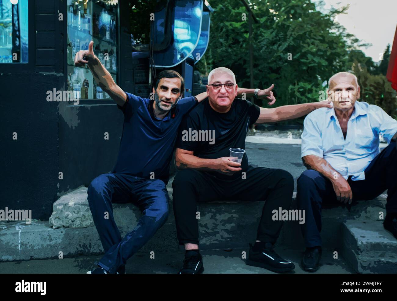 08-19-2023 Tbilisi GEORGIA People celebrating some event and drinking ...