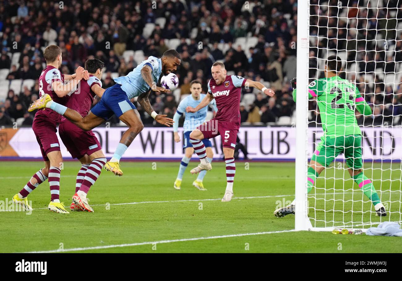 Brentford's Ivan Toney dives for a header during the Premier League ...