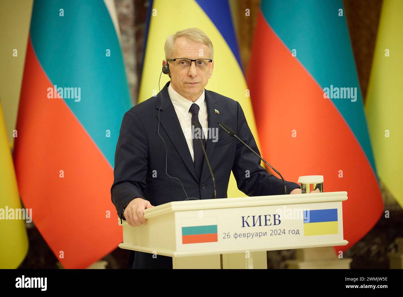 Kiev, Ukraine. 26th Feb, 2024. Bulgaria Prime Minister Nikolai Denkov ...