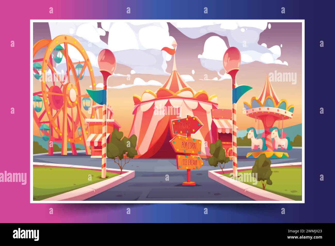 cartoon style carnival funfair background design vector illustration Stock Vector Image & Art ...