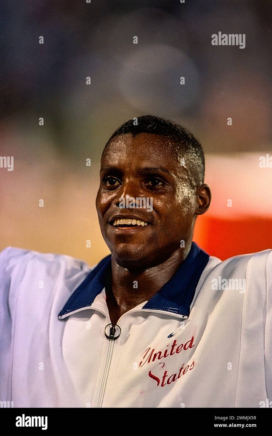 Carl Lewis (USA) win the gold medal in the long jump at the 1996 ...