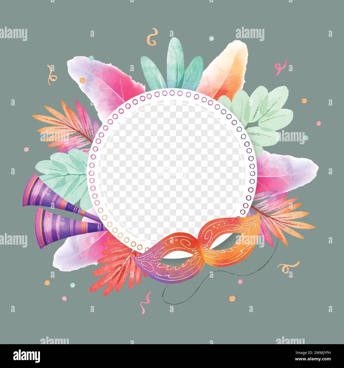 watercolor carnival photo frame template design vector illustration ...
