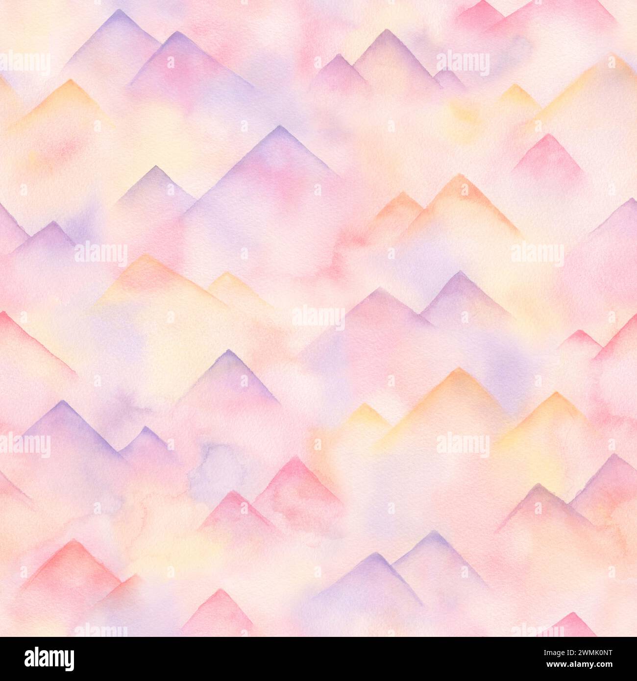 Abstract watercolor mountains misty background. Hand drawn purple ...