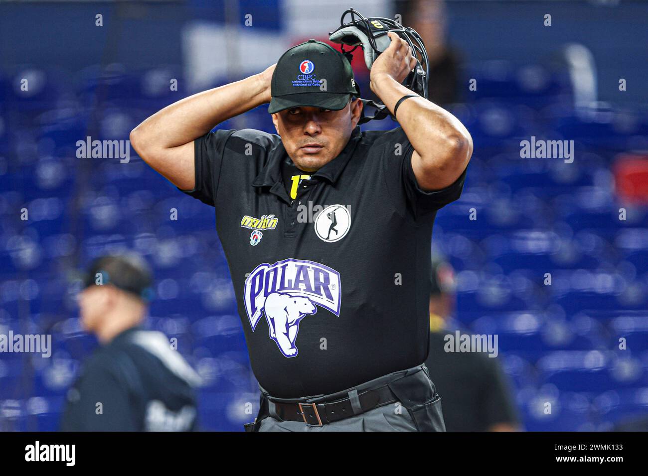 MIAMI, FLORIDA - FEBRUARY 2: Ampayer of Cenfederacion Beisbol de Caribe ...