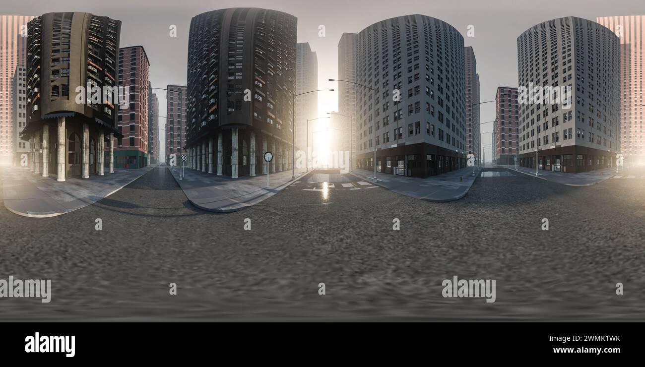 Cluster of tall buildings in urban setting 360 panorama vr environment ...