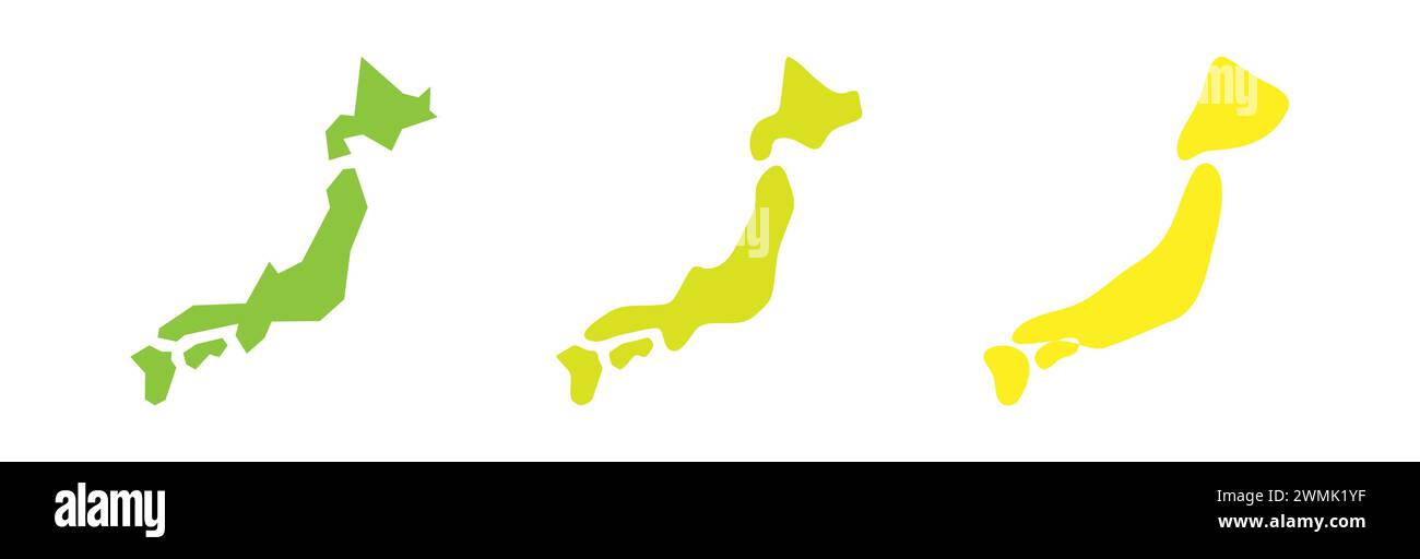 Japan country black outline and colored country silhouettes in three ...