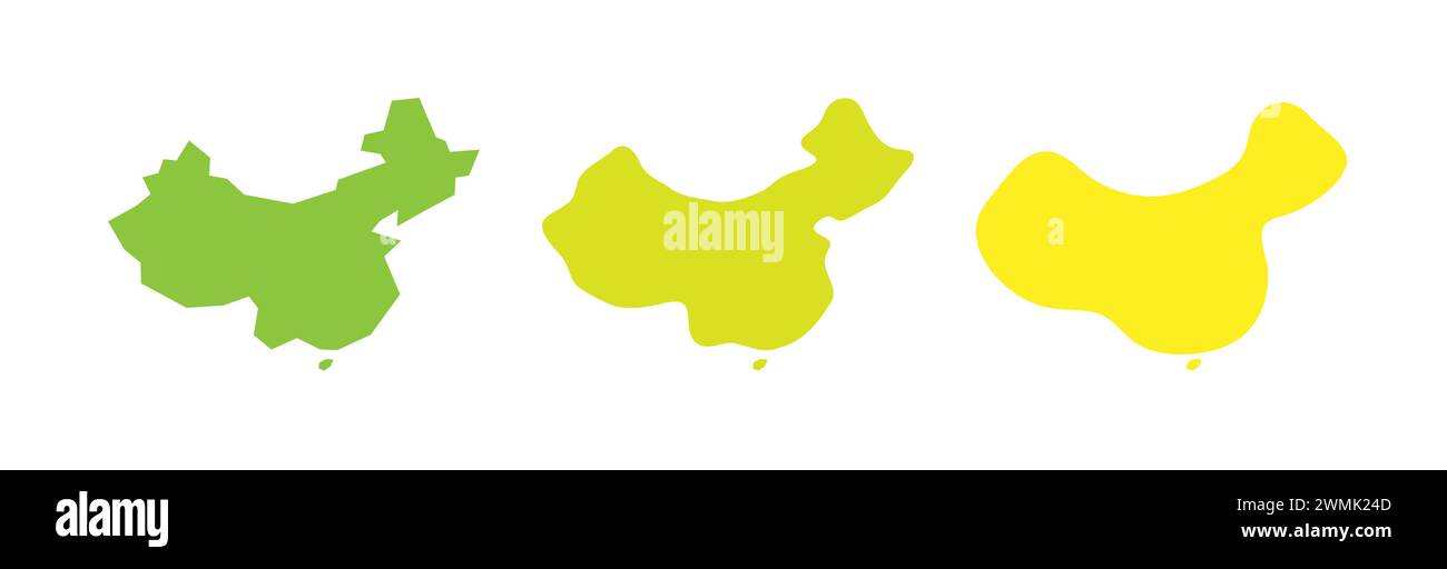 China country black outline and colored country silhouettes in three ...