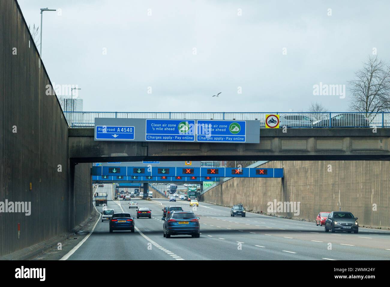 Signage on the A38 Aston Exressway that leading into Birmingham City ...