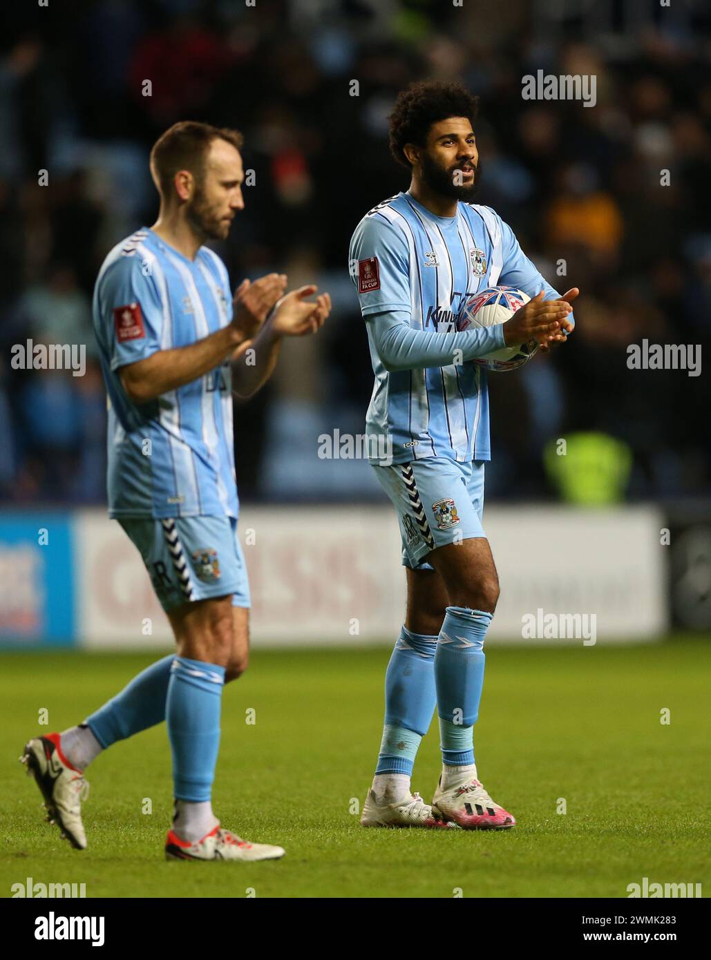 Coventry City's Ellis Simms holding the match ball after his hat-trick ...
