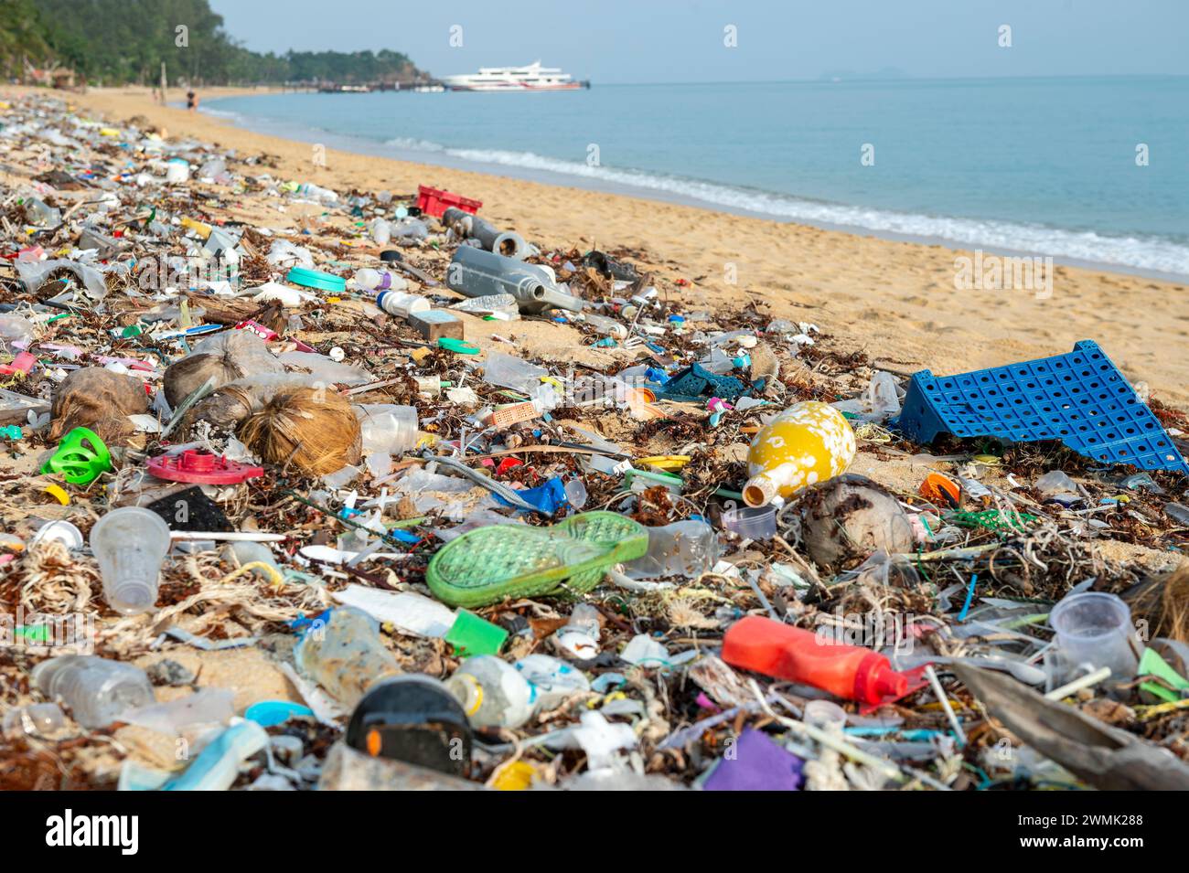 Koh Samui, Thailand - 19 January 2024: A beach full of rubbish and ...