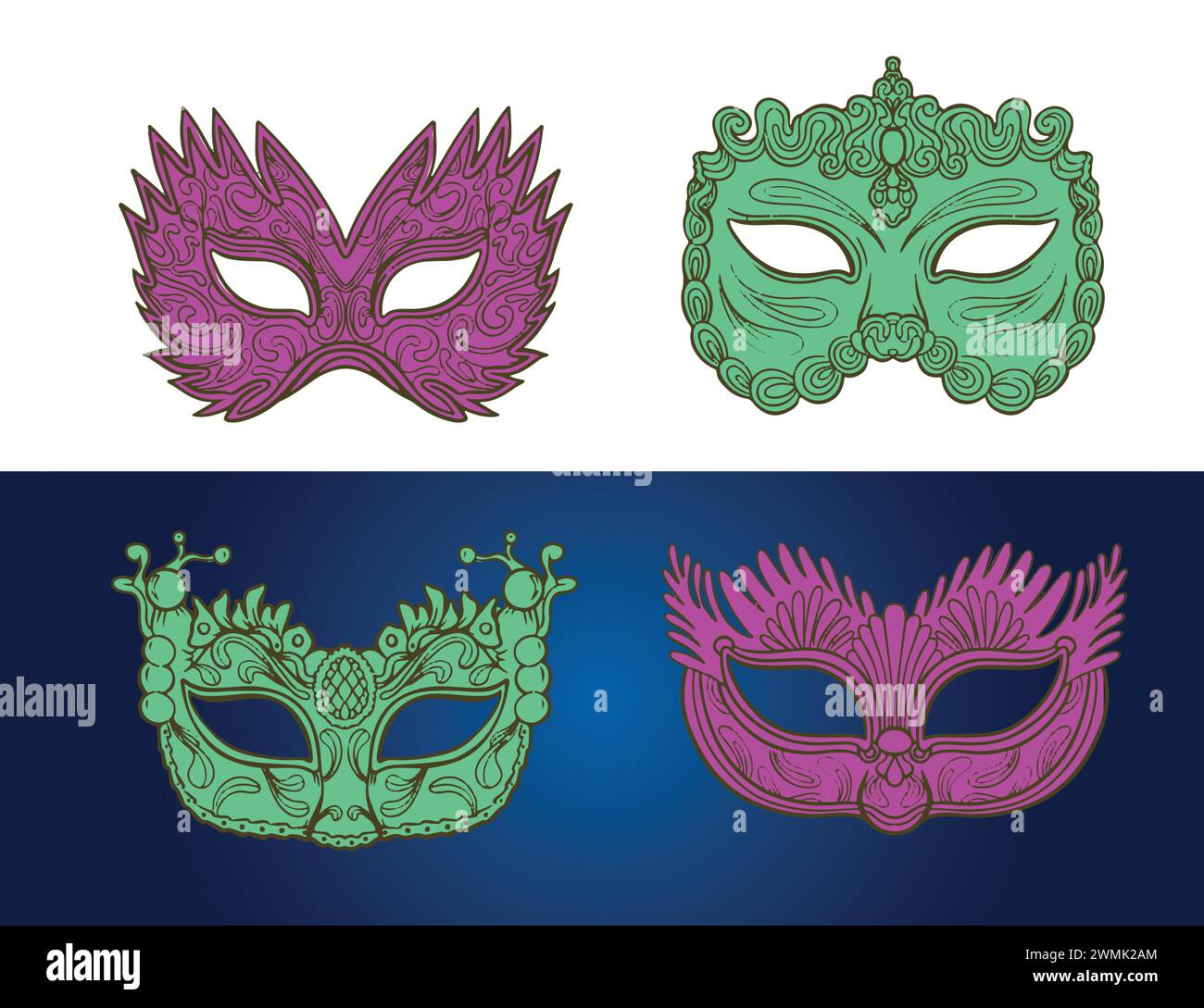 hand drawn venice carnival masks collectins design vector illustration ...