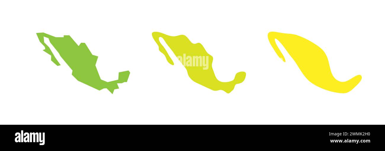 Mexico country black outline and colored country silhouettes in three ...