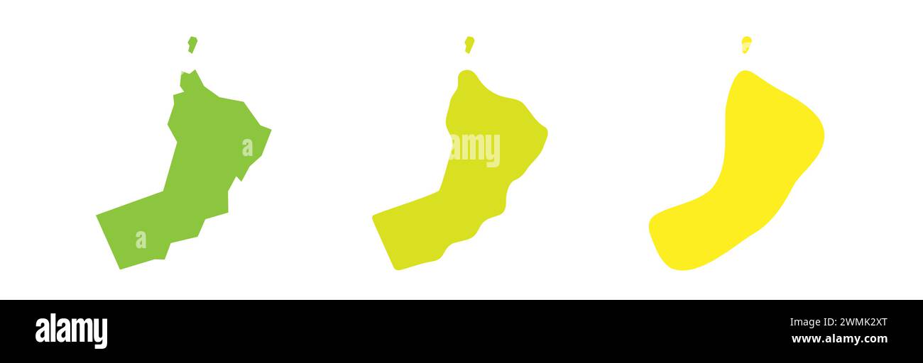 Oman country black outline and colored country silhouettes in three ...