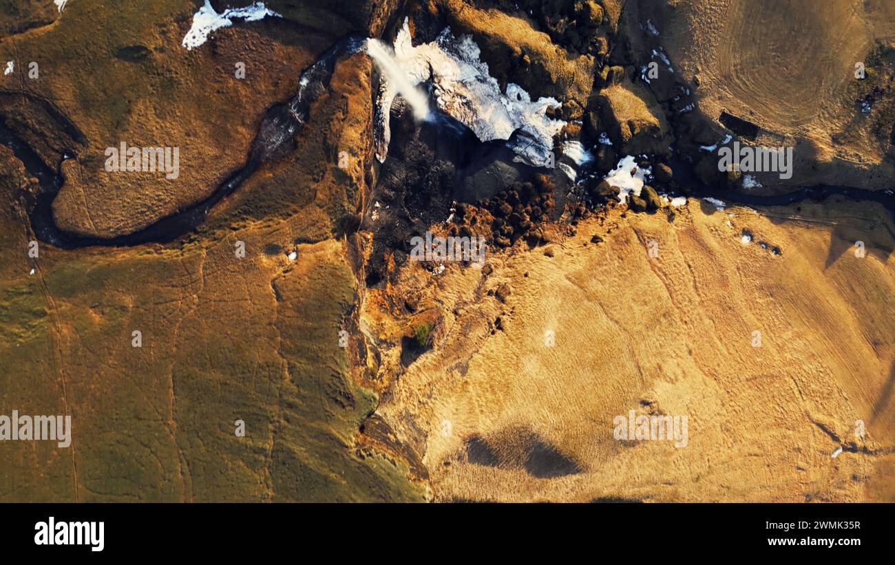 Nordic waterfall running down hills, foss a sidu cascade with river ...