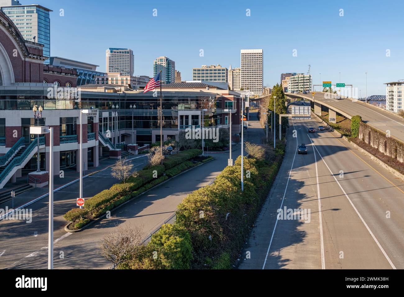 Downtown Tacoma Washington street view of freeways and buildings Stock ...