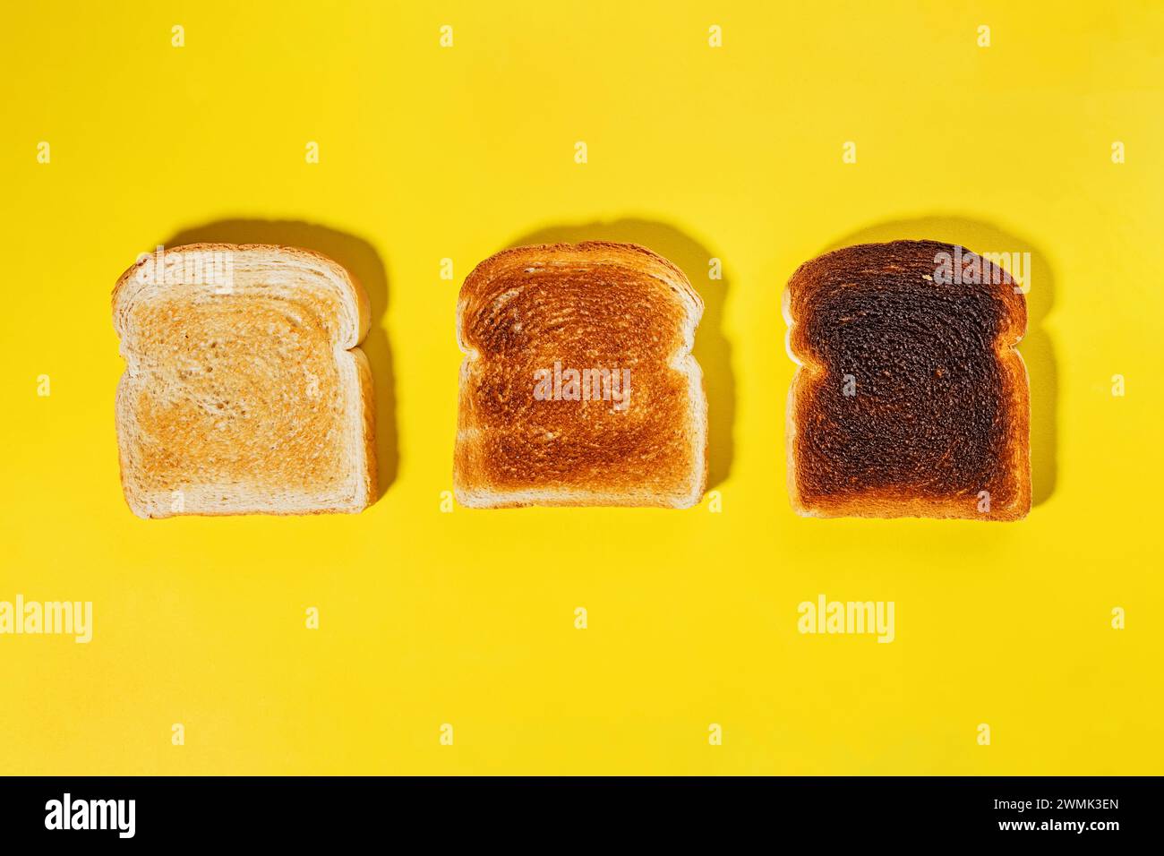 Different stages of toast, toasted square bread slices isolated on ...