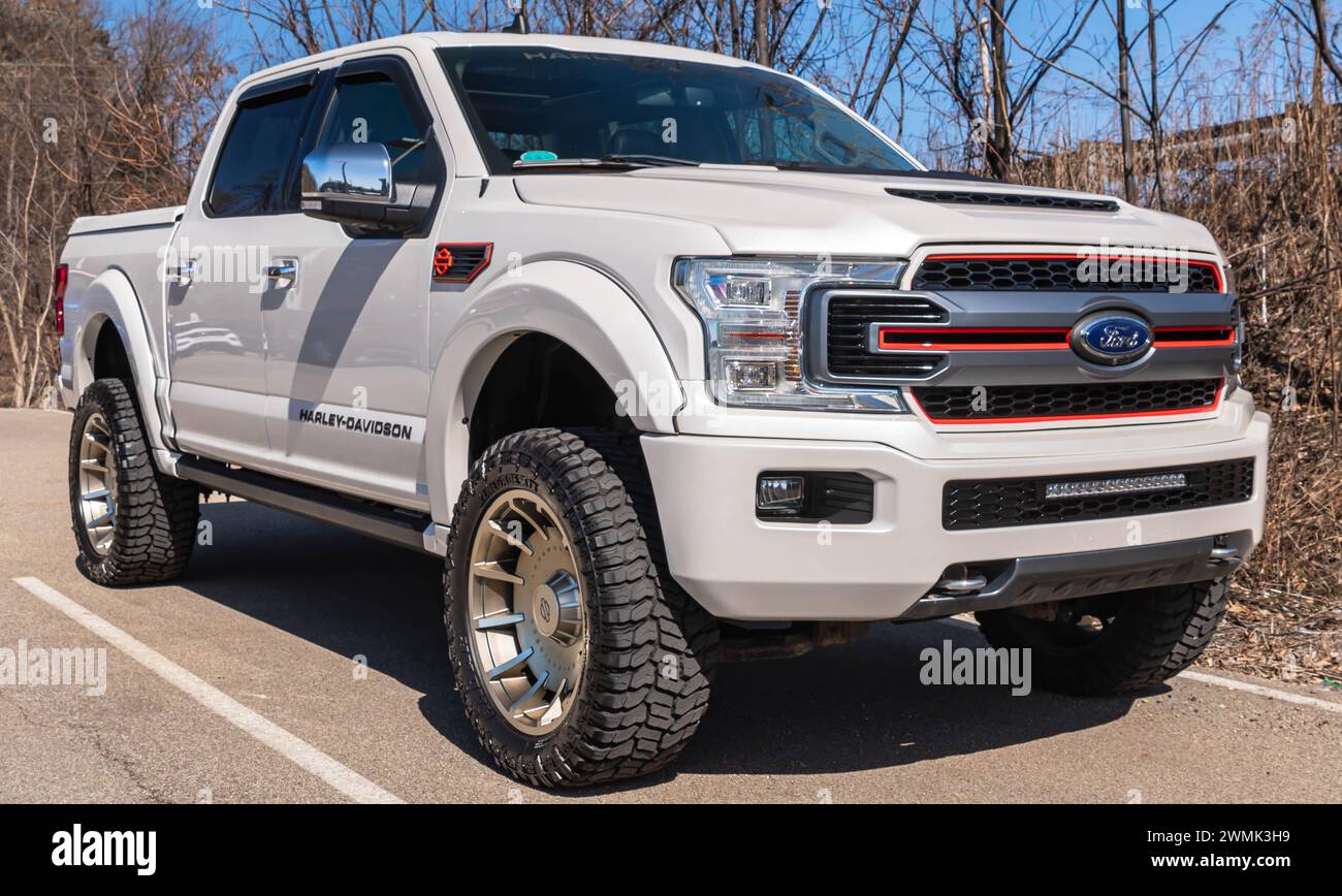 A used Ford Harley Davidson F150 four door pickup truck for sale at a ...