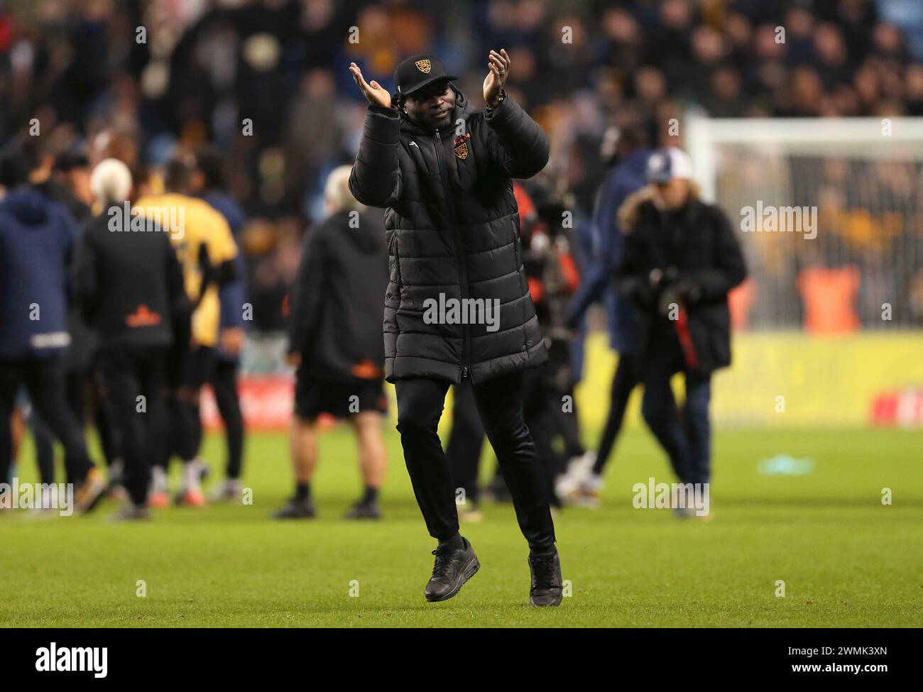 Maidstone United manager George Elokobi salutes the fans after the ...