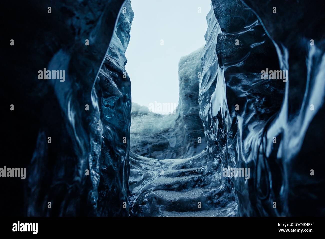 Big ice rocks inside glacier crevasse, transparent vatnajokull ice ...