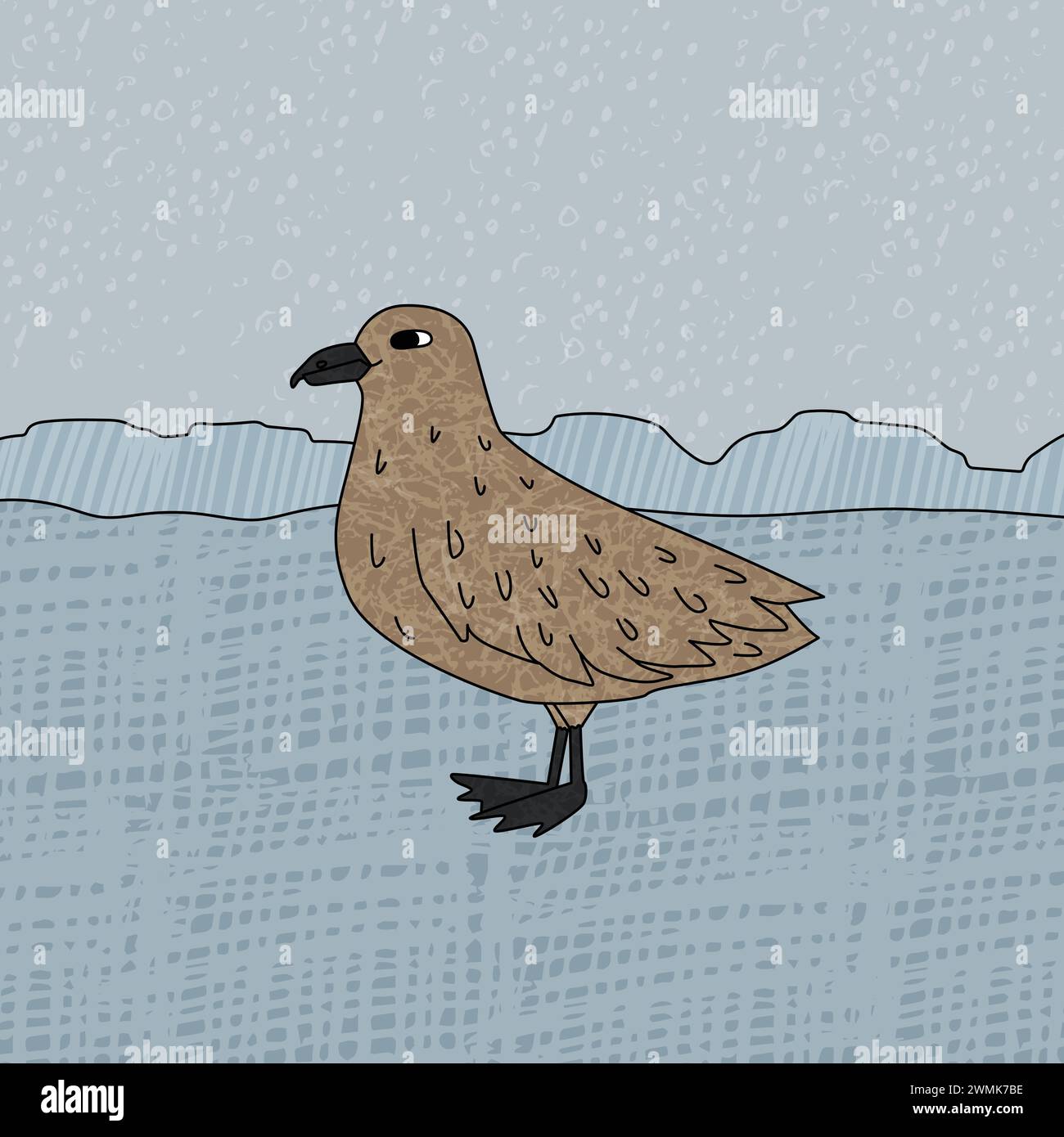 Skua bird is on the snow. Vector hand drawn cartoon childish ...