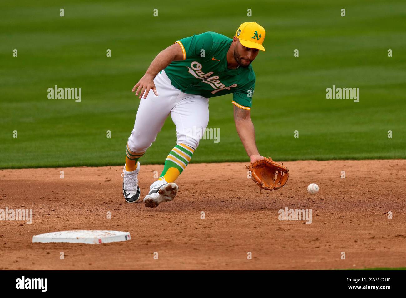 Oakland Athletics' Abraham Toro fields a ground out hit by Arizona ...