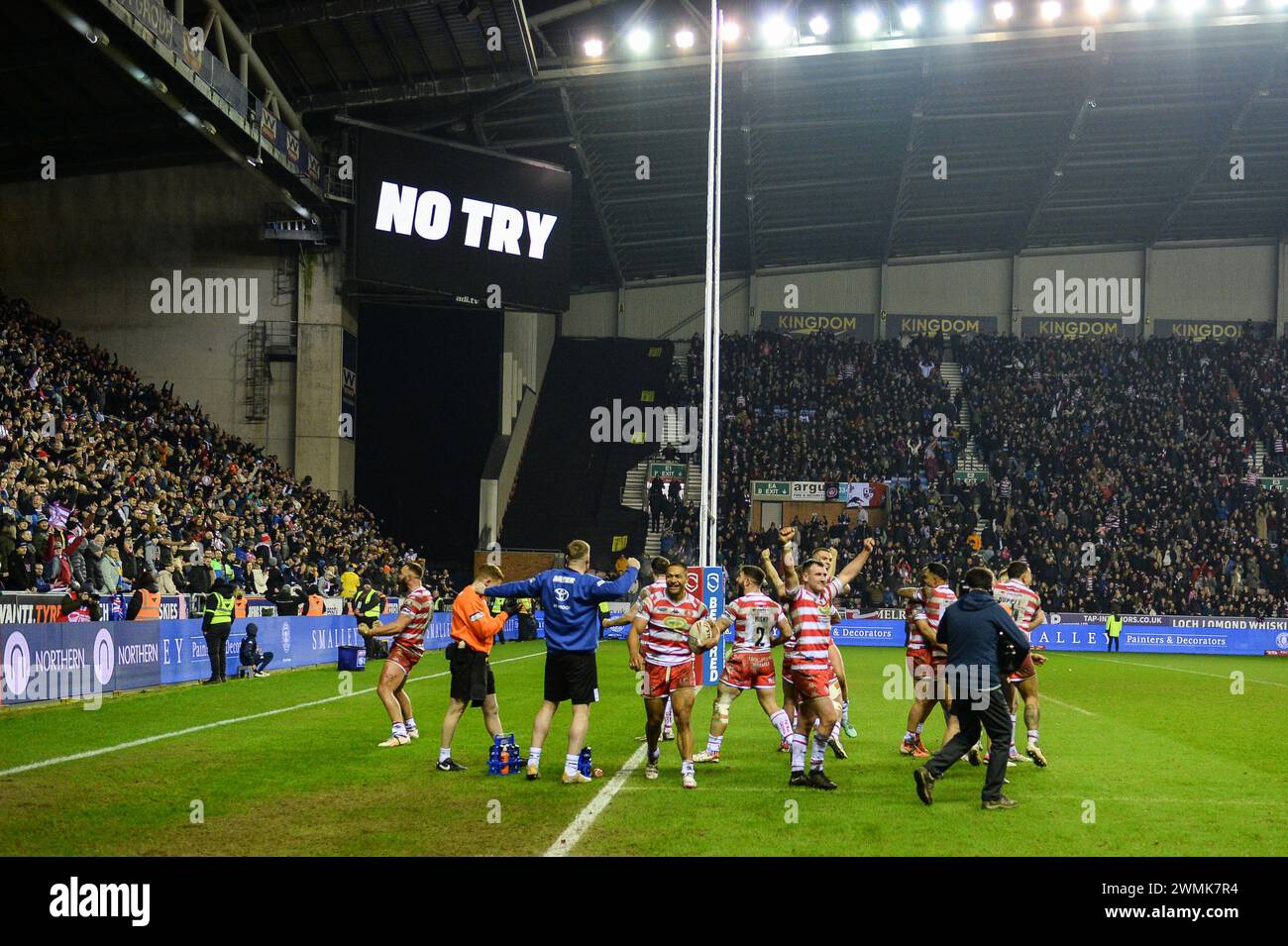 Wigan, England - 24th February 2024 - Wigan Warriors players celebrates ...