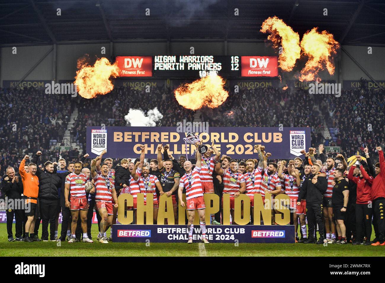 Wigan, England - 24th February 2024 - Champions Wigan Warriors lift ...