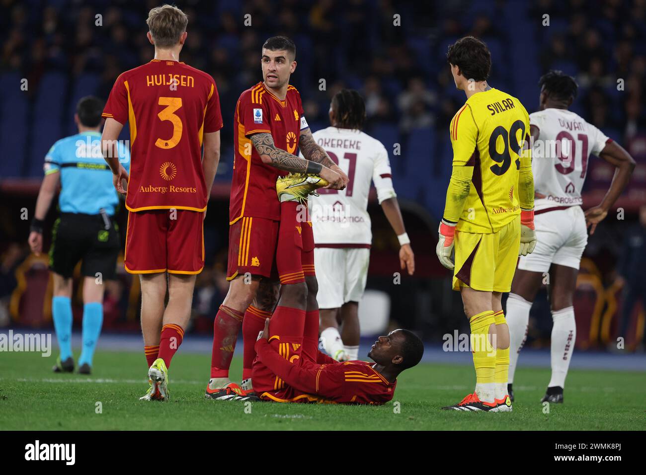 Rome, Italy 26.02.2024: Gianluca Mancini of Roma help Evan Ndicka of ...