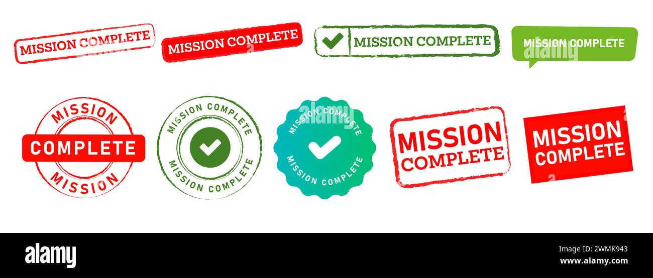 mission complete stamp seal emblem and speech bubble sign success done accomplish Stock Vector ...