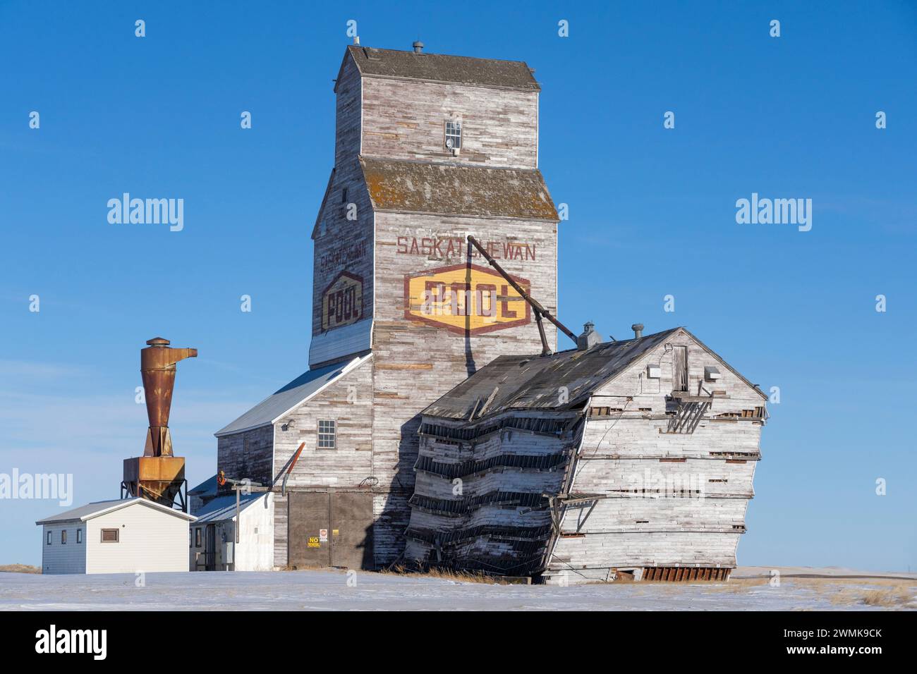 Abandoned grain elevators in the ghost town of Horizon, Saskatchewan ...