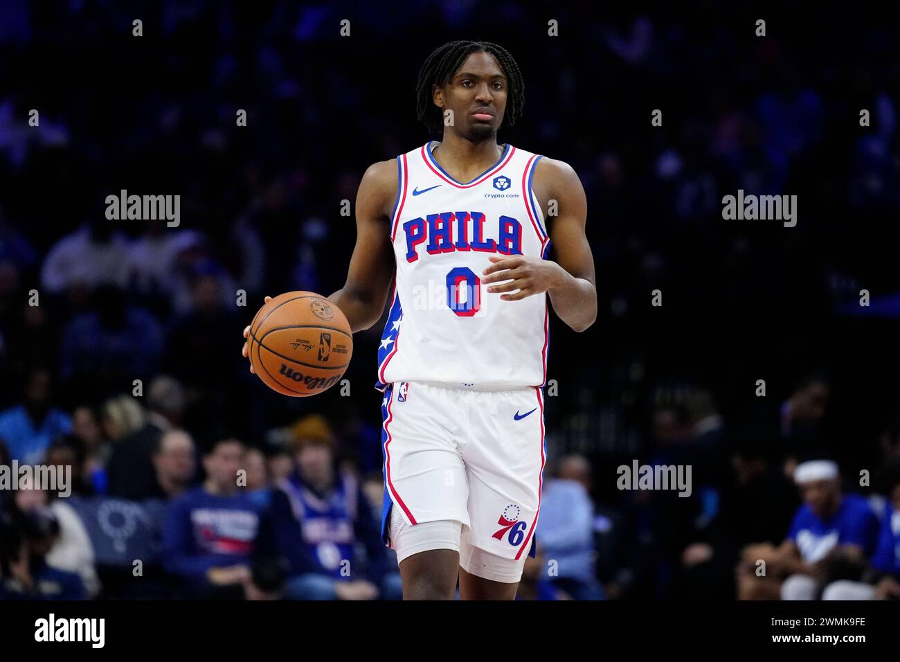 Philadelphia 76ers' Tyrese Maxey in action an NBA basketball game ...