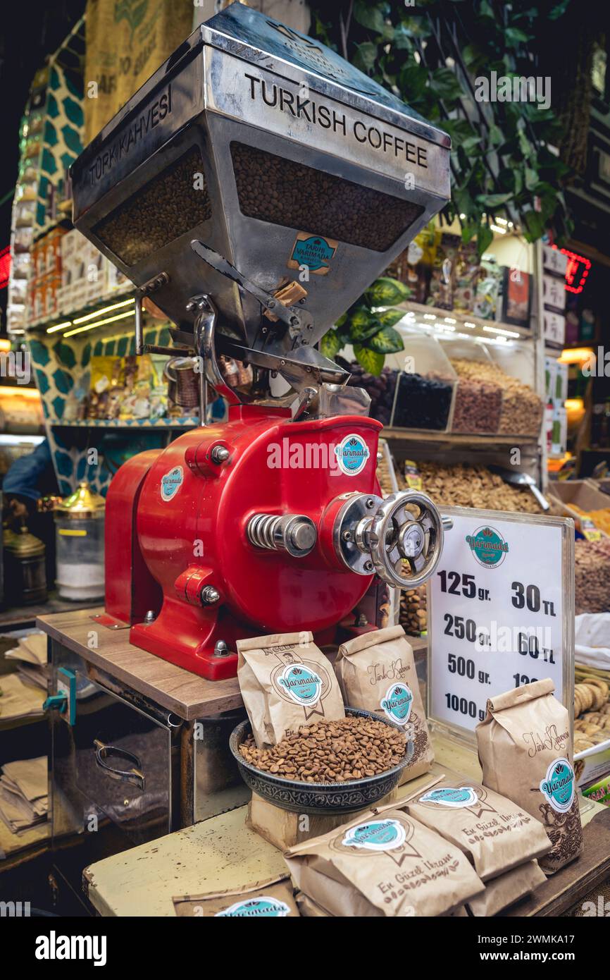 Turkish coffee for sale at The Spice Bazaar, Istanbul, Turkey ...