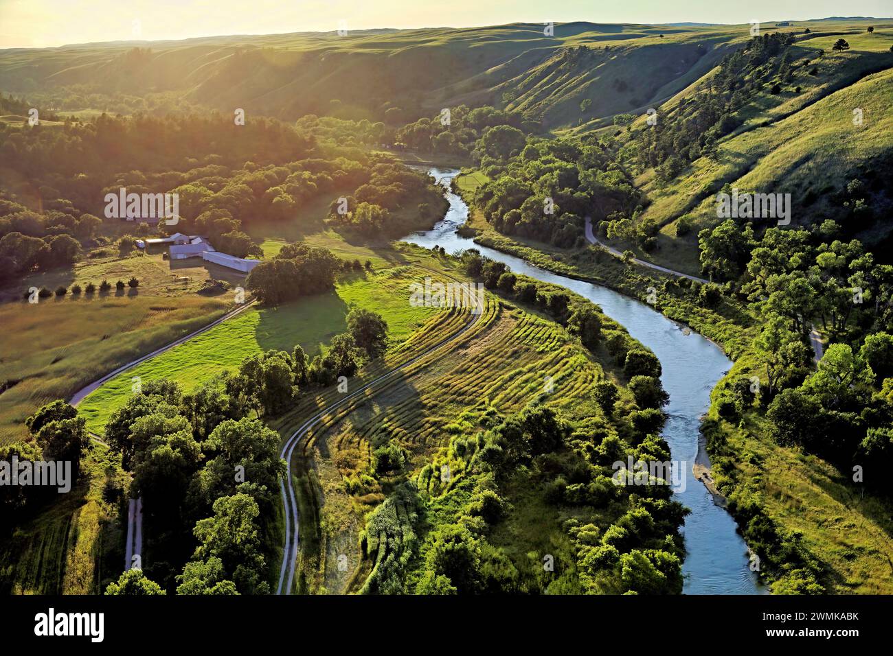 Aerial photo shows the Niobrara River filled with fossil water flowing ...
