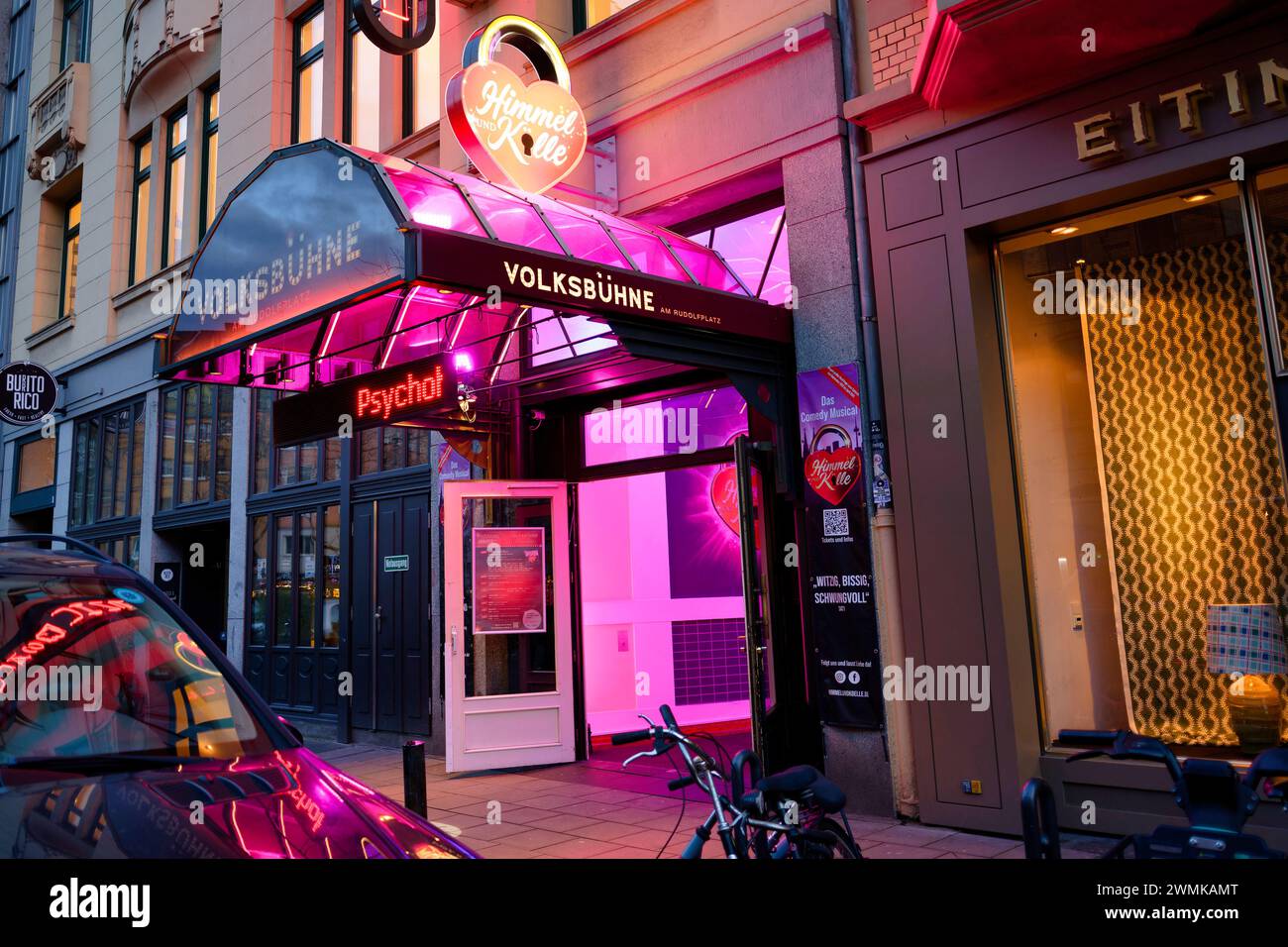Cologne, Germany February 24 2024: illuminated entrance to the famous ...