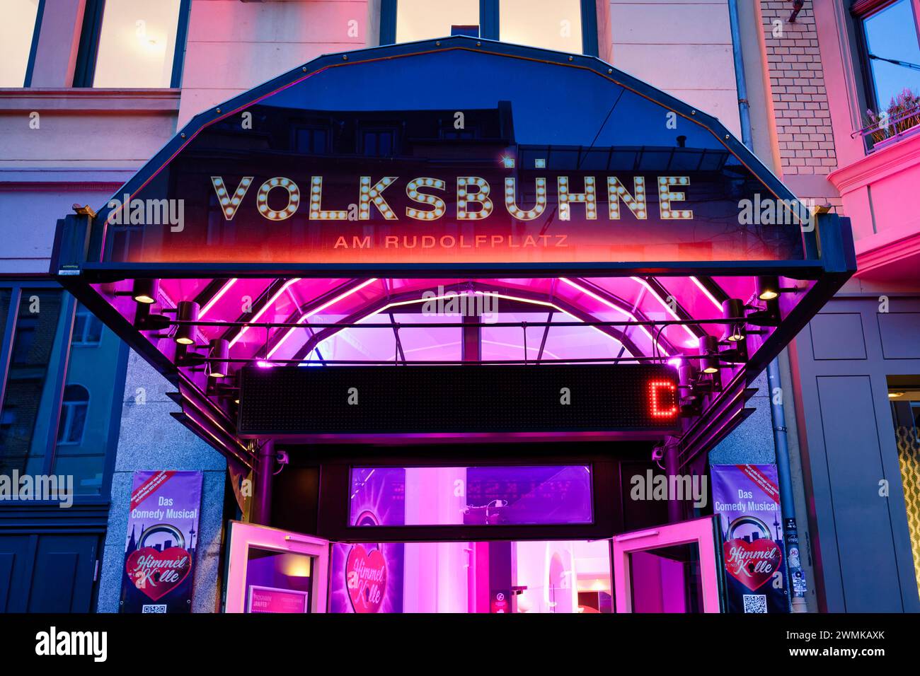 Cologne, Germany February 24 2024: illuminated entrance to the famous ...