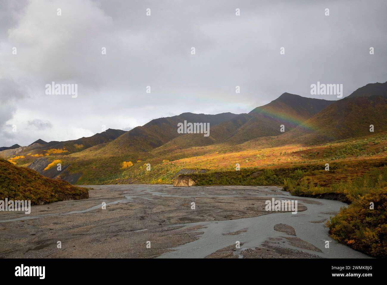 View of a rainbow looking downstream from the East Fork River bridge in ...