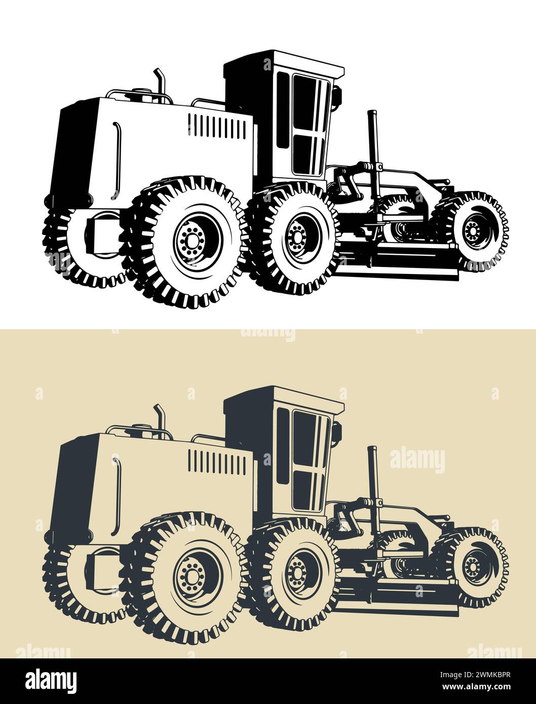 Stylized vector illustrations of a road grader Stock Vector Image & Art ...