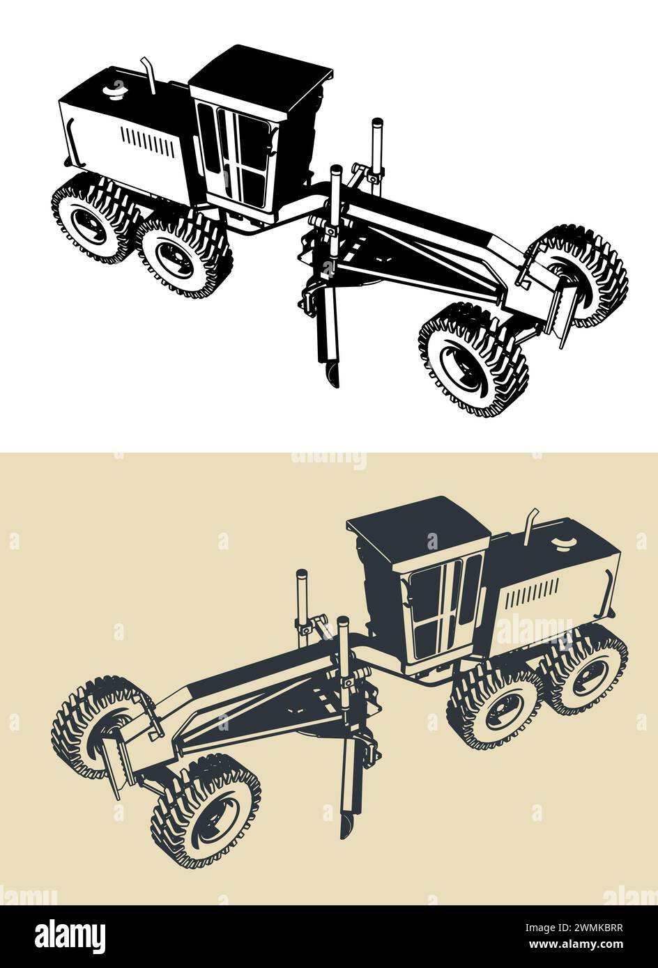 Stylized vector illustrations of a road grader Stock Vector Image & Art ...