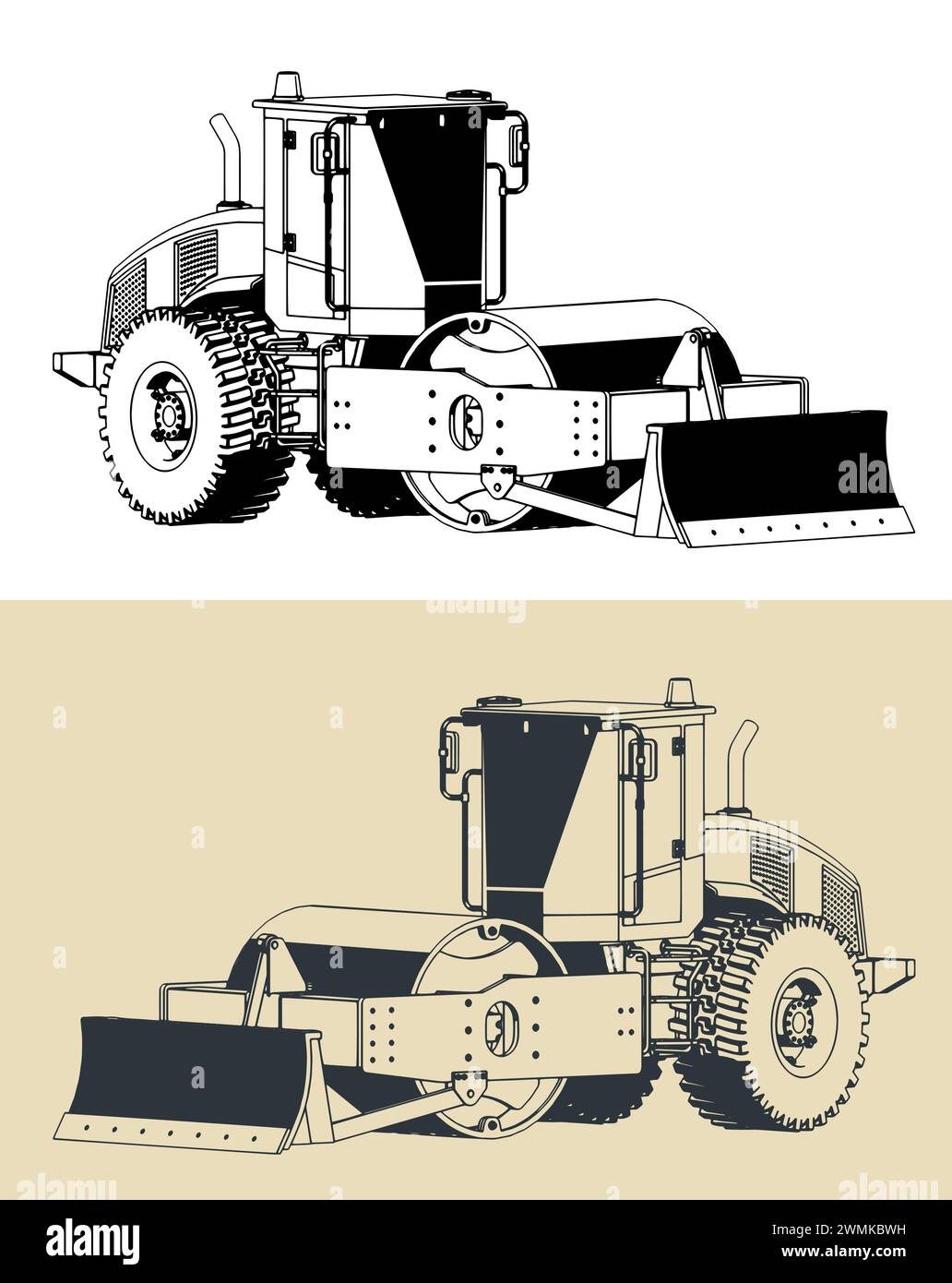 Stylized vector illustrations of road roller compactor Stock Vector ...