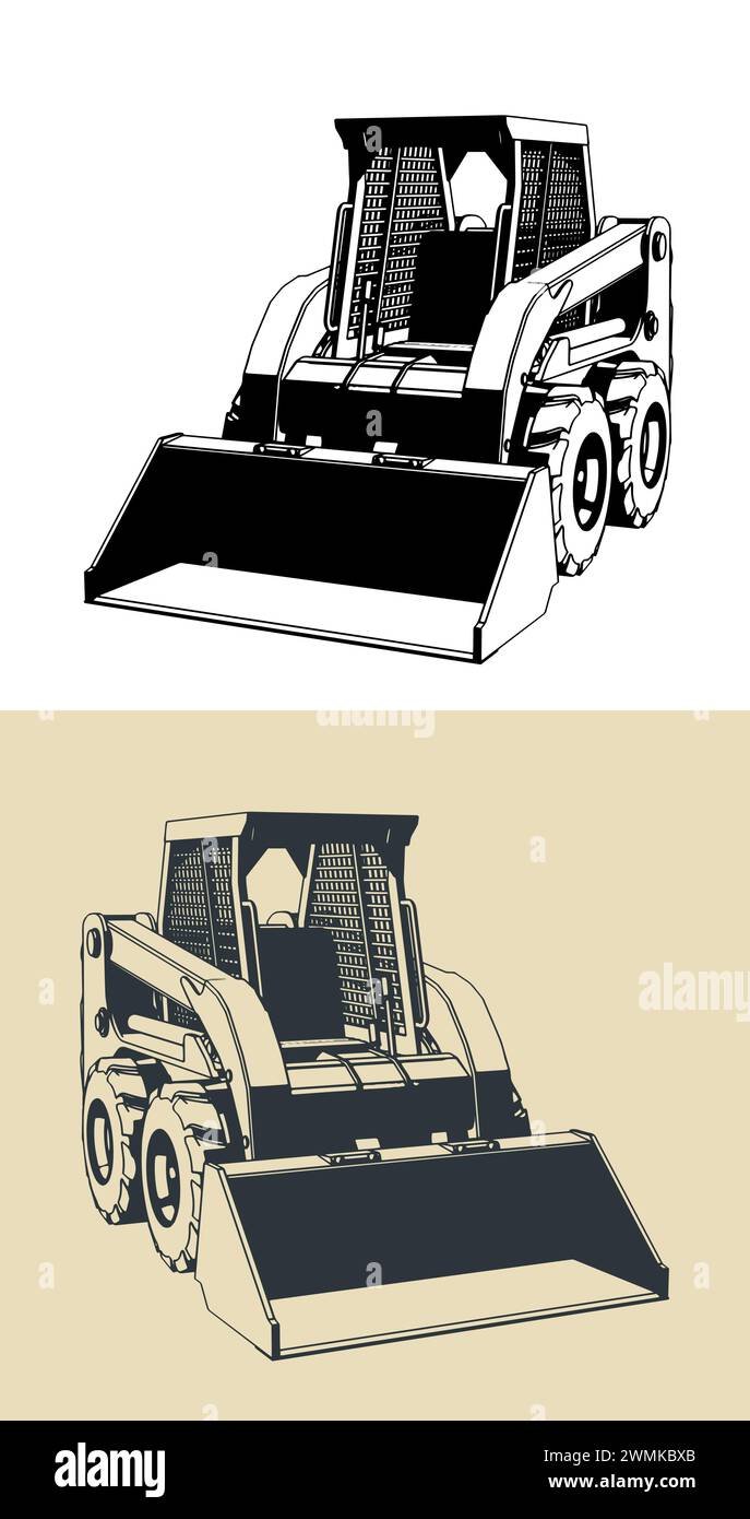 Stylized vector illustrations of a skid-steer loader Stock Vector Image ...