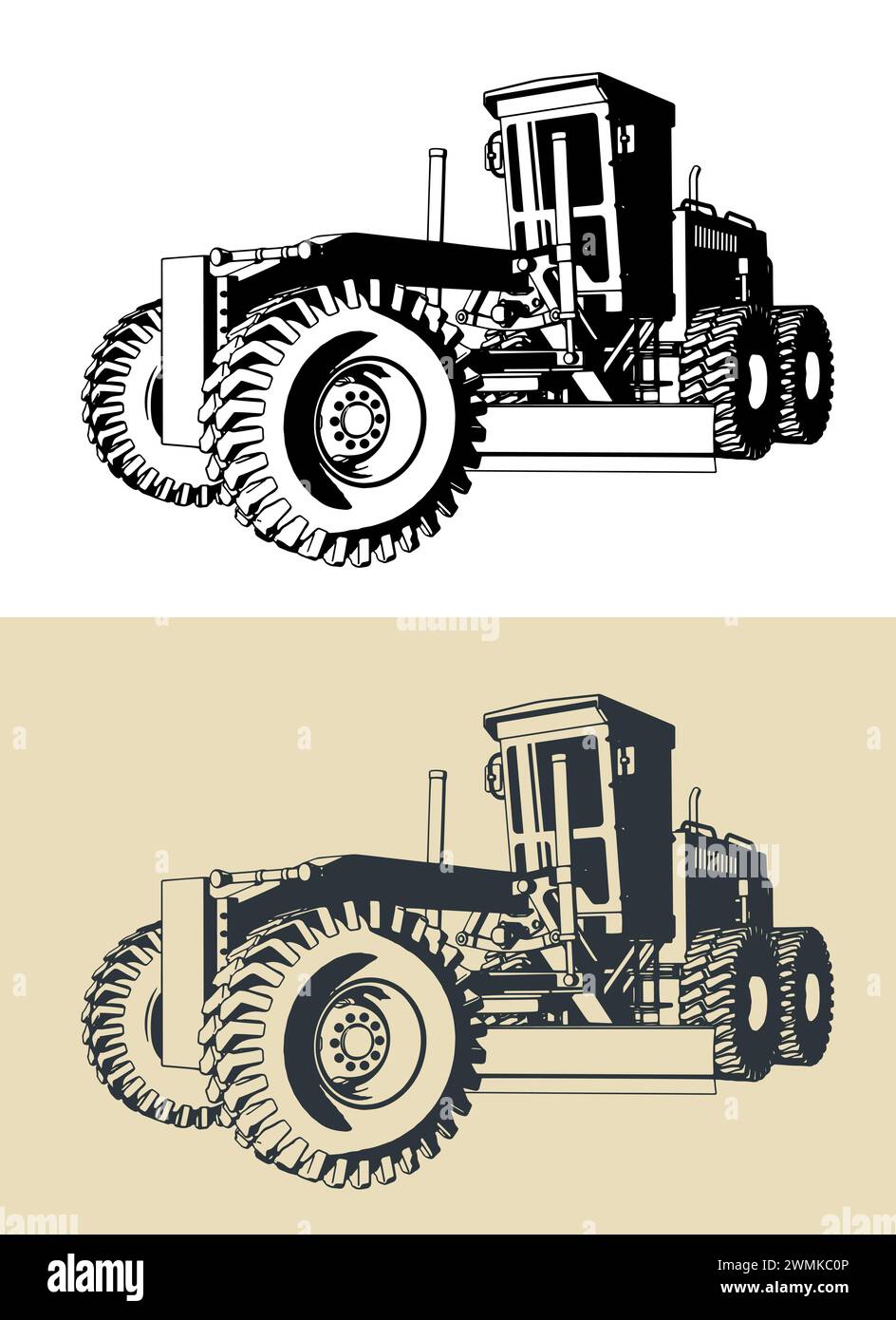 Stylized vector illustrations of a road grader Stock Vector Image & Art ...