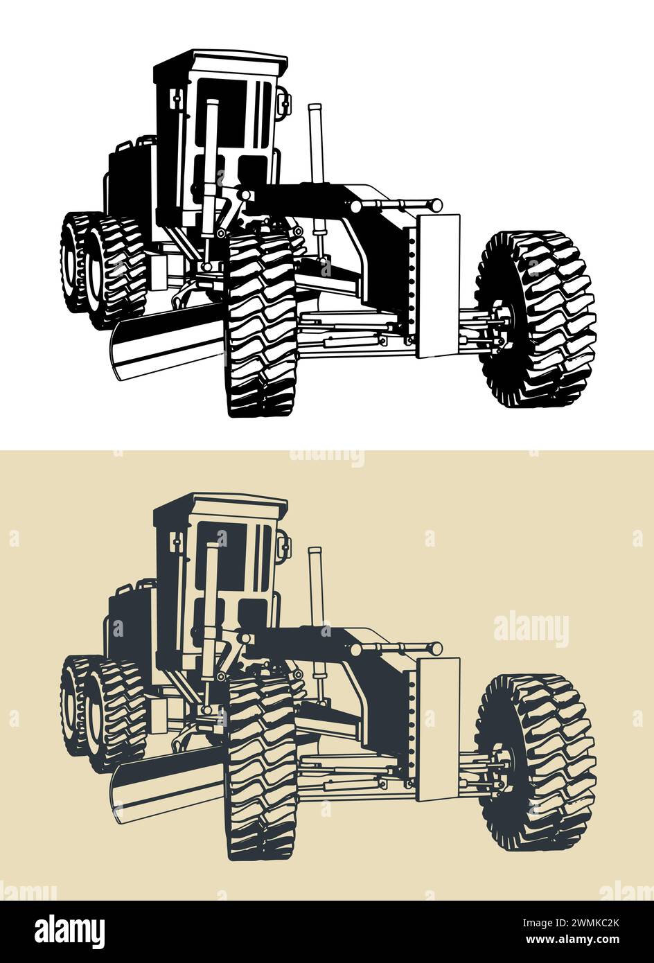 Stylized vector illustrations of a road grader Stock Vector Image & Art ...
