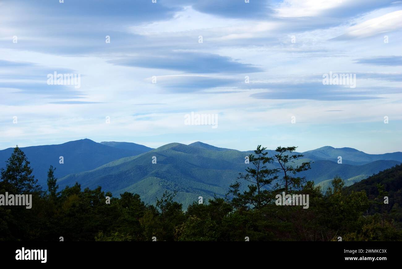 Lenticular clouds form over mountains along the Blue Ridge Pkwy, from ...