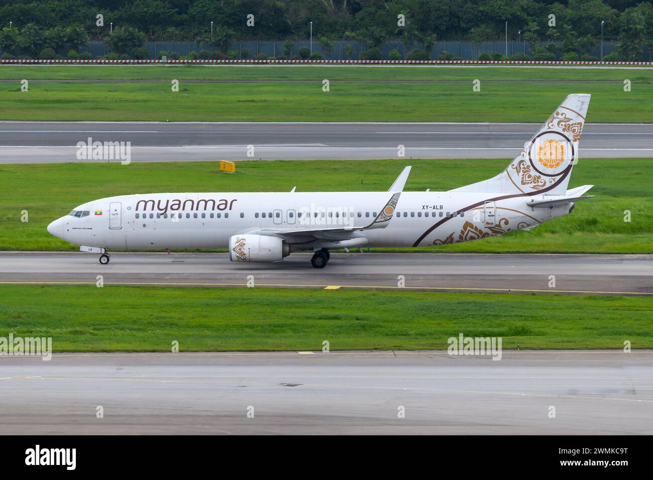 Myanmar National Airlines Boeing 737 aircraft taxiing. Plane 737-800 of Myanmar Airlines ...