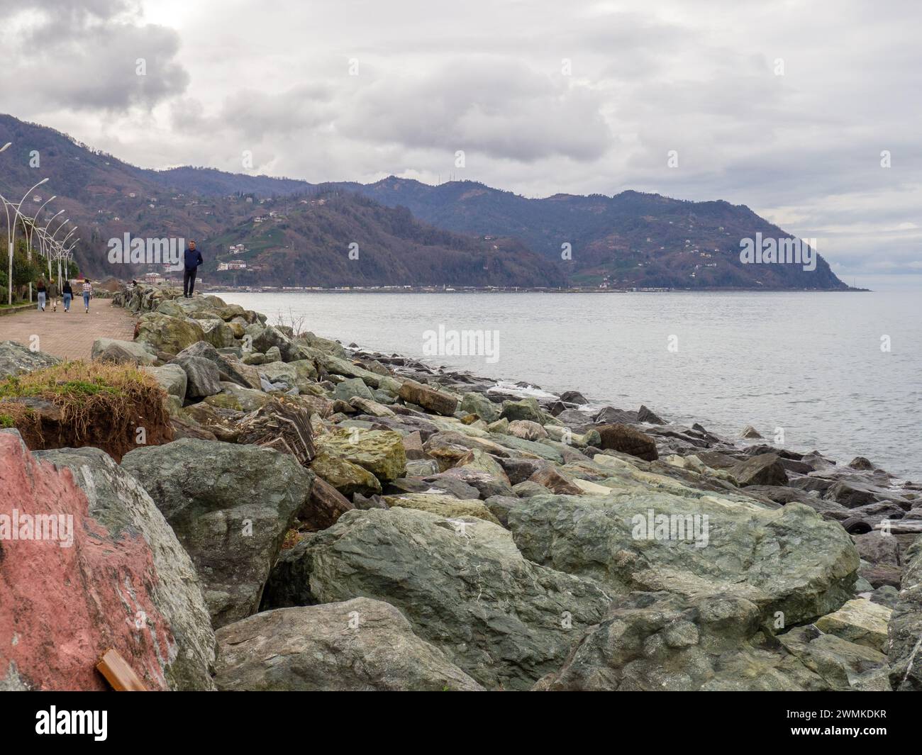 Hopa, Turkye. 02.20.2024 Gray dull landscape with rocks. Black Sea ...