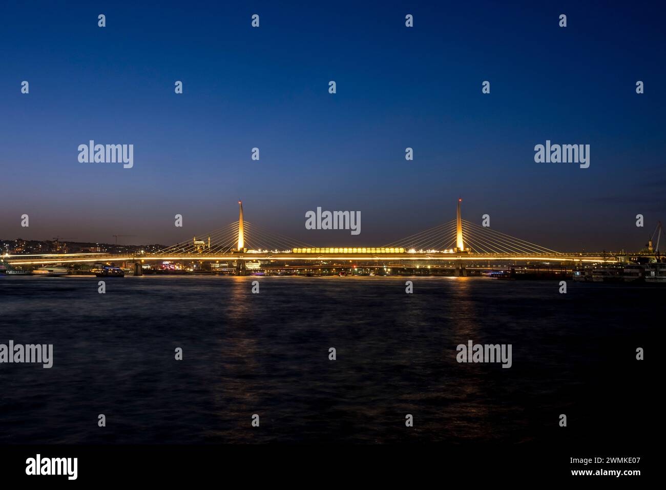Ataturk Bridge at night in Istanbul, Turkey; Istanbul, Turkey Stock ...