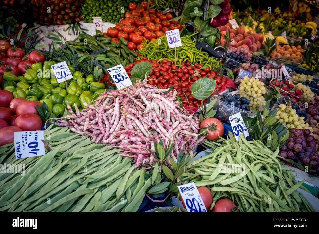 Fruits and vegetables for sale at Kadikoy produce market in Kadikoy ...