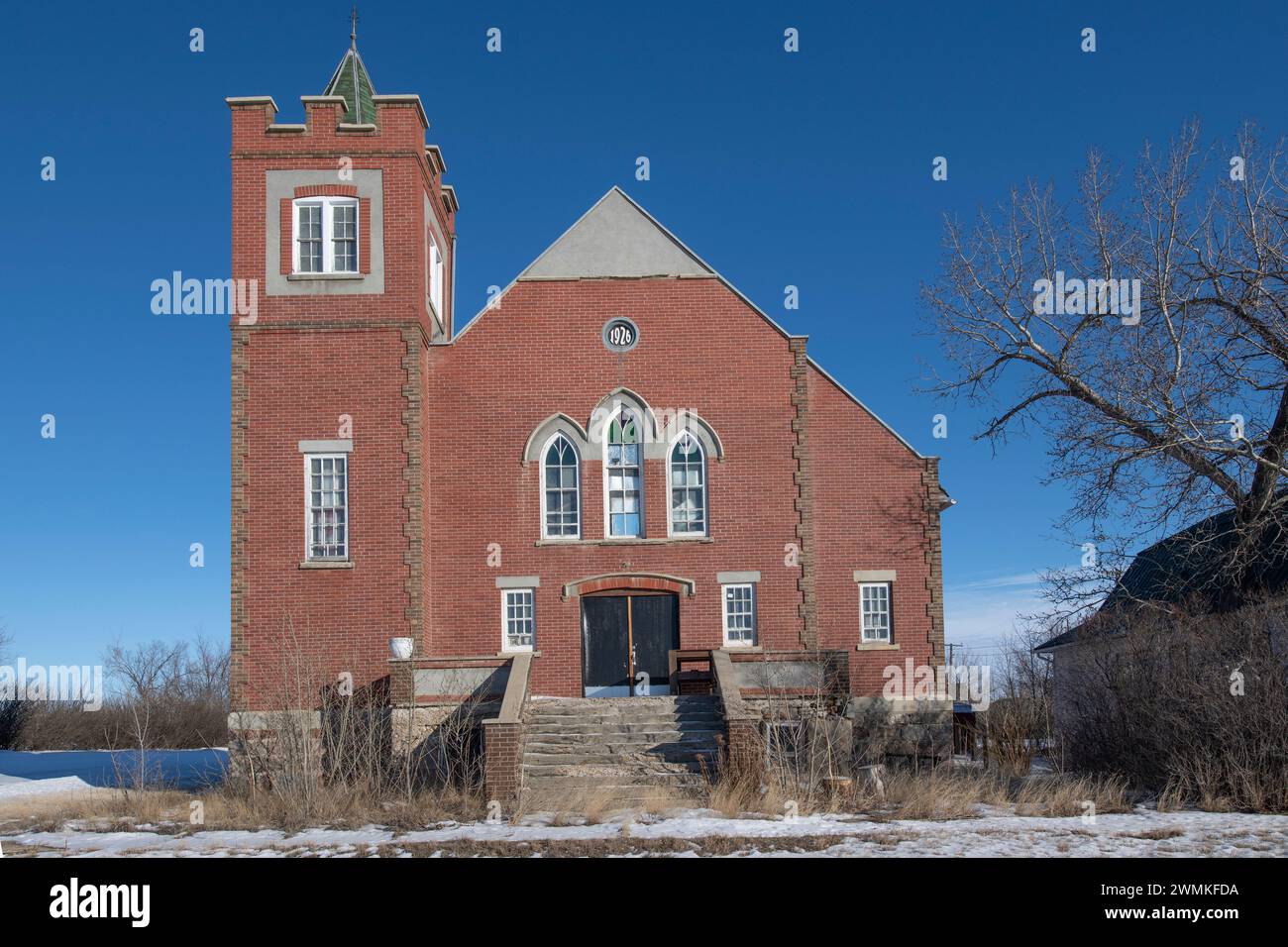 Abandoned brick church building; Kincaid, Saskatchewan, Canada Stock ...